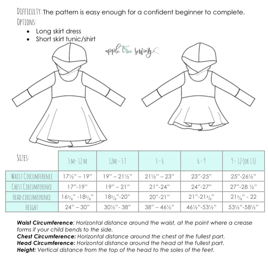 All Sizes Hooded Grow With Me Dress - PDF Apple Tree Sewing Pattern (b ...