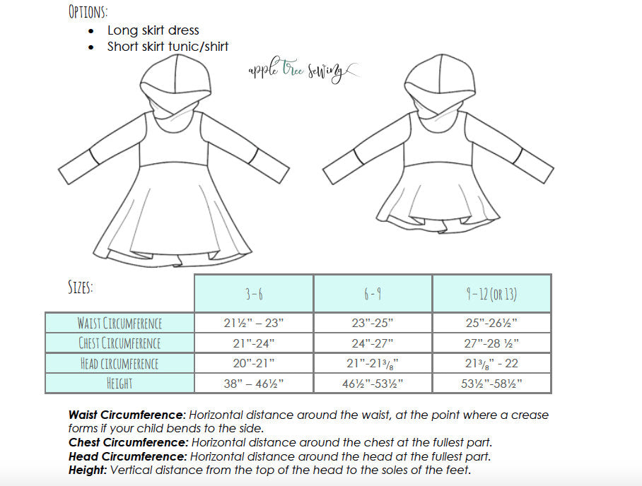 Big Kids Hooded Dress Grow With Me Dress -PDF Apple Tree Sewing Patter ...
