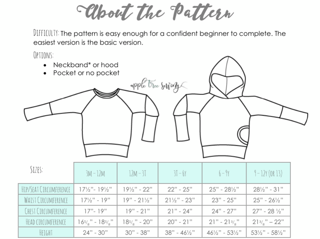 All Sizes Bunnyhug Grow With Me Hoodie - PDF Apple Tree Sewing Pattern ...